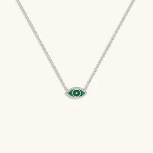 KARMA AND LUCK Enduring Peace Evil Eye Malachite Silver Necklace