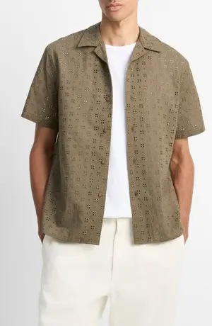 Vince Floral Eyelet Cotton Camp Shirt Dome