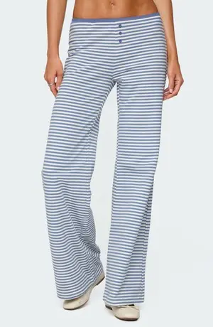 EDIKTED Striped Wide Leg Pants - Blue-and-white