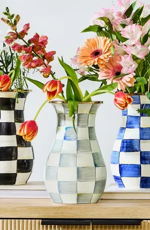 MACKENZIE-CHILDS Sterling Check Enameled Steel Tall Vase