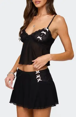 EDIKTED Lace Trim Sheer Mesh Camisole