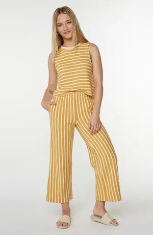 Roxy Java Stripe Cotton Terry Pants - Amber Gold