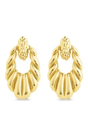 Sterling Forever Enid Textured Doorknocker Drop Earrings - Gold