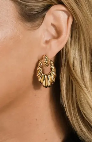Sterling Forever Enid Textured Doorknocker Drop Earrings - Gold