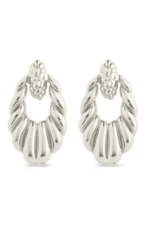 Sterling Forever Enid Textured Doorknocker Drop Earrings - Silver
