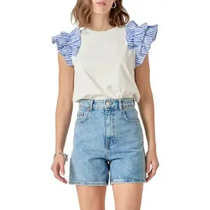 English Factory Mix Media Ruffle T-shirt