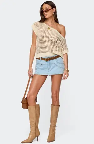 EDIKTED Open Stitch One-shoulder Sweater