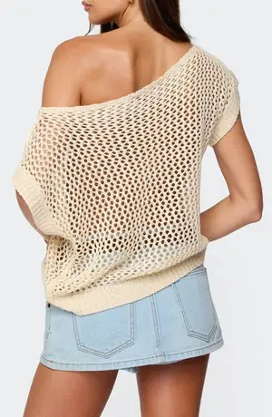 EDIKTED Open Stitch One-shoulder Sweater