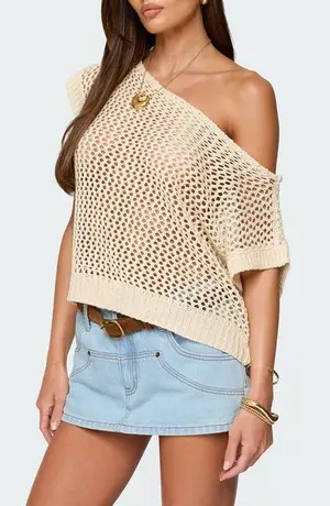 EDIKTED Open Stitch One-shoulder Sweater