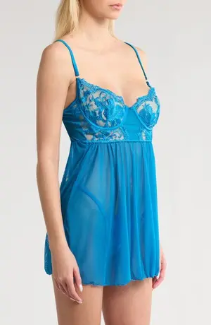 KILO BRAVA Embroidered Underwire Babydoll Chemise