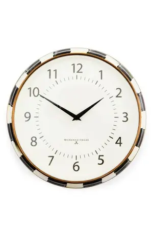 MACKENZIE-CHILDS Courtly Check Enameled Steel School Wall Clock - Black/white