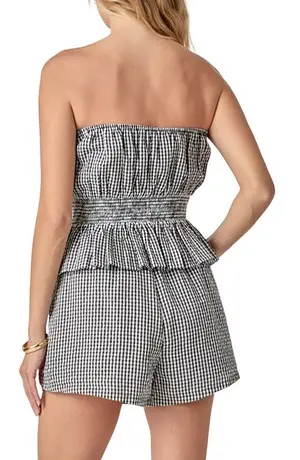 English Factory Gingham Strapless Peplum Top