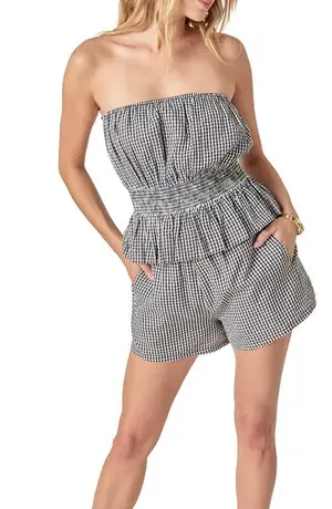 English Factory Gingham Strapless Peplum Top