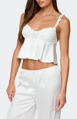 EDIKTED Izabella Ruffle Lace Trim Camisole