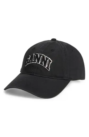 GANNI Washed Cotton Canvas Baseball Cap Black