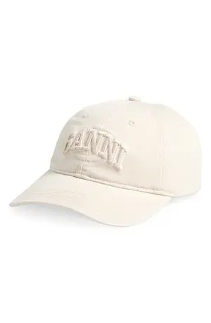 GANNI Washed Cotton Canvas Baseball Cap - Egret