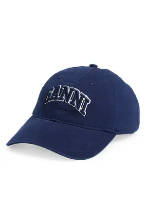 GANNI Washed Cotton Canvas Baseball Cap Sky Captain