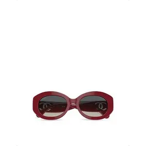 Chanel Oval-frame Acetate Sunglasses - Red