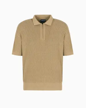 GIORGIO ARMANI Short-sleeved Polo Shirt In A Ribbed Viscose Blend