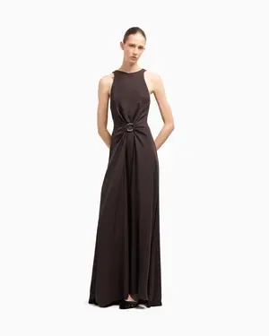 Giorgio Armani Long Triple Silk Georgette Dress - Brown