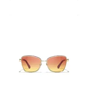 Chanel Cat Eye-frame Metal Sunglasses - Gold