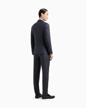 Giorgio Armani Napoli Line Double-breasted Pinstriped Suit In Virgin Wool - Blue