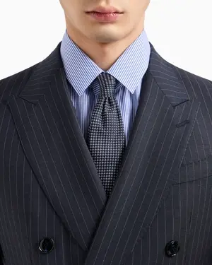 Giorgio Armani Napoli Line Double-breasted Pinstriped Suit In Virgin Wool - Blue