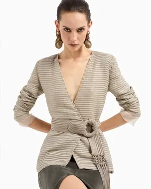 Giorgio Armani Single-breasted Jacket In Silk Chiffon With Embroidered Suede Webbing