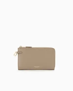 Giorgio Armani Pebbled Leather Wallet With Wraparound Zip Beige