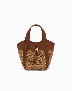 Giorgio Armani Small Handbag In Leather And Raffia - Beige