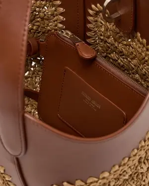 Giorgio Armani Small Handbag In Leather And Raffia