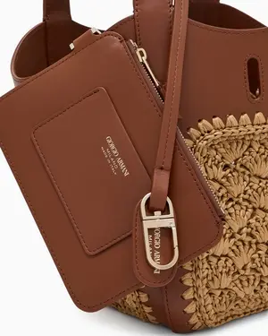 Giorgio Armani Small Handbag In Leather And Raffia