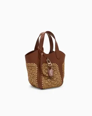 Giorgio Armani Small Handbag In Leather And Raffia