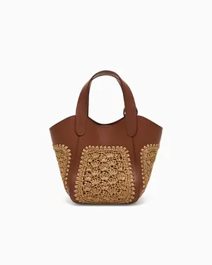 Giorgio Armani Small Handbag In Leather And Raffia