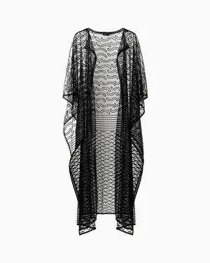 Giorgio Armani Embroidered Tulle Cape - Black