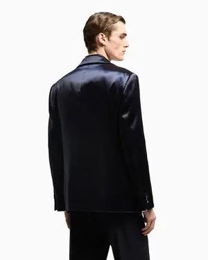 Giorgio Armani Soho Line Silk-blend Rhinestone Tuxedo Jacket - Navy_blue