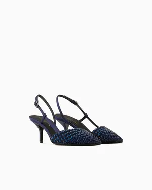 Giorgio Armani Satin, Mesh And Rhinestone Slingbacks - Two_tone