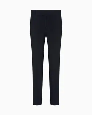 Giorgio Armani Virgin Wool Crêpe Flat-front Trousers - Navy_blue