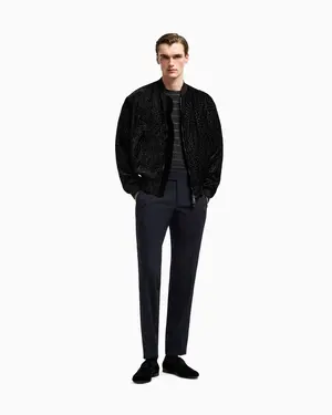 Giorgio Armani Virgin Wool Crêpe Flat-front Trousers - Navy_blue