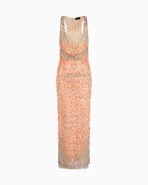 Giorgio Armani Embroidered Silk Maxi Dress - Patterned