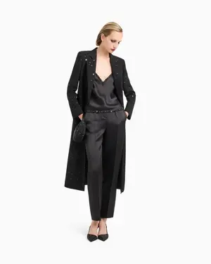 Giorgio Armani Silk Cady Long Coat With Glitter Motif
