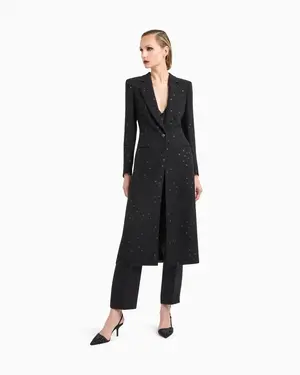 Giorgio Armani Silk Cady Long Coat With Glitter Motif