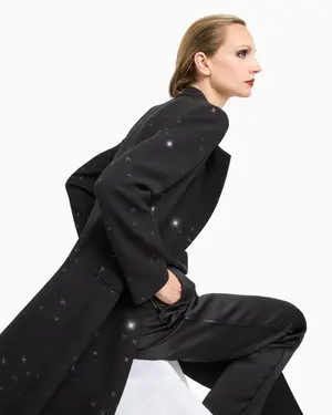 Giorgio Armani Silk Cady Long Coat With Glitter Motif