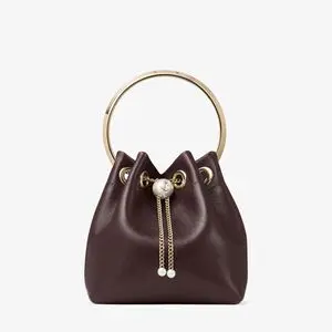 JIMMY CHOO Bon Bon Biker Leather Bag With Pearl Closure - Deep Merlot/light Gold
