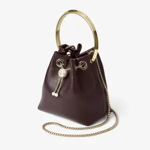 JIMMY CHOO Bon Bon Biker Leather Bag With Pearl Closure - Deep Merlot/light Gold