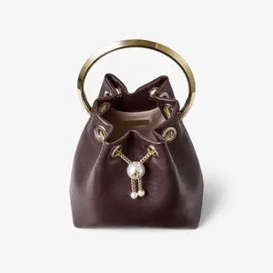 JIMMY CHOO Bon Bon Biker Leather Bag With Pearl Closure - Deep Merlot/light Gold
