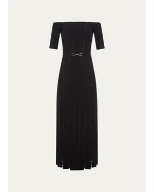 Gabriela Hearst Kurt Off-the-shoulder Pleated Merino Dress - Black