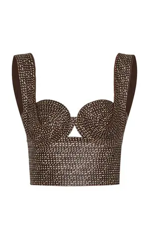 ANDRES OTALORA Tabacco Linen-blend Bustier Top