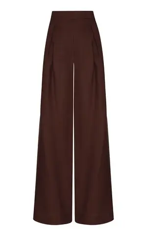ANDRES OTALORA Desperte Pleated Linen Wide-leg Pants - Brown