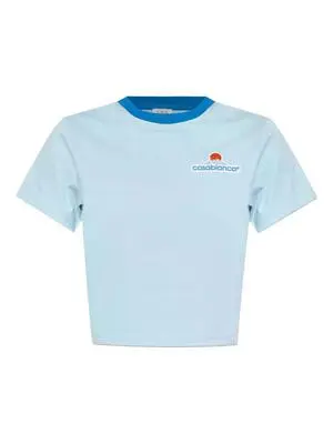 Casablanca Montagne Contrasting-trim Cropped T-shirt - Blue